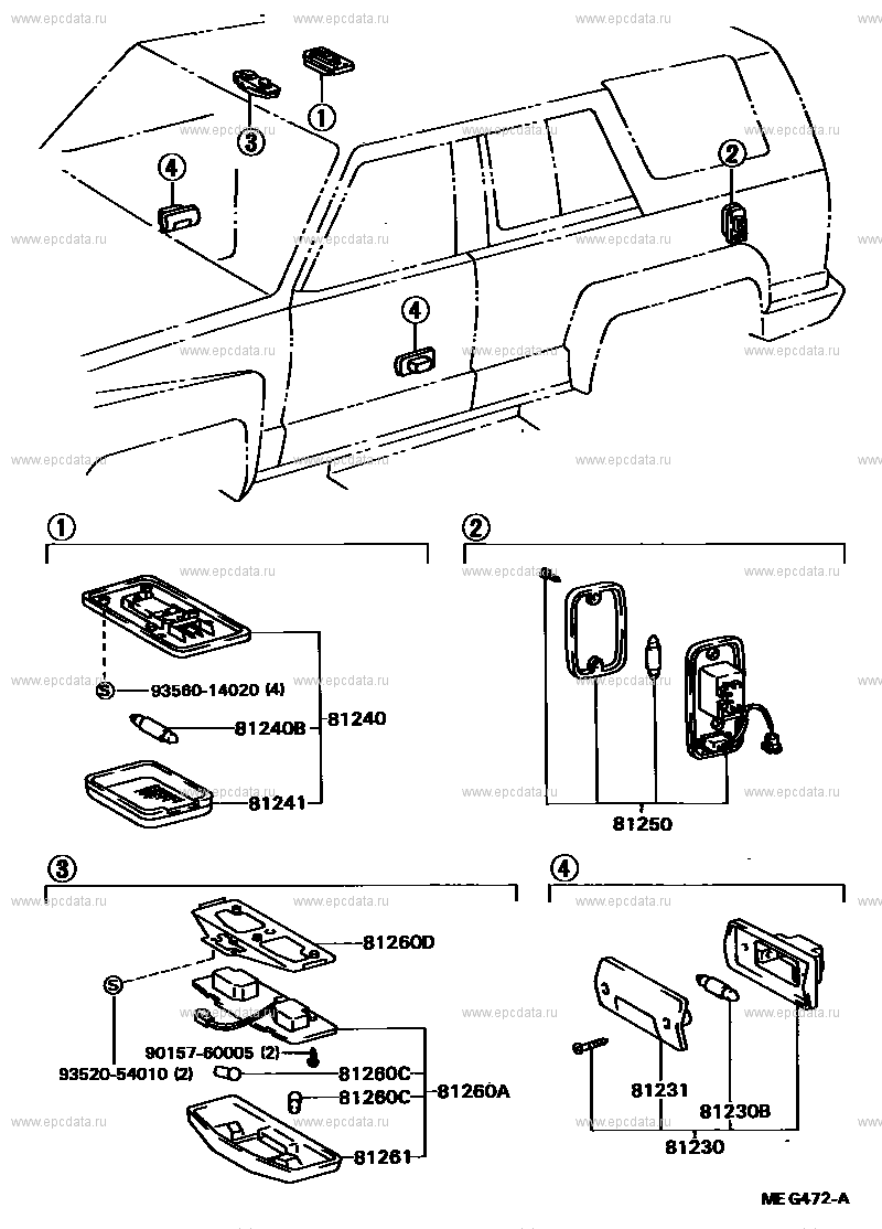 Interior lamp for Toyota Hilux Pick Up N50, N60, N70, 4 generation 11. ...
