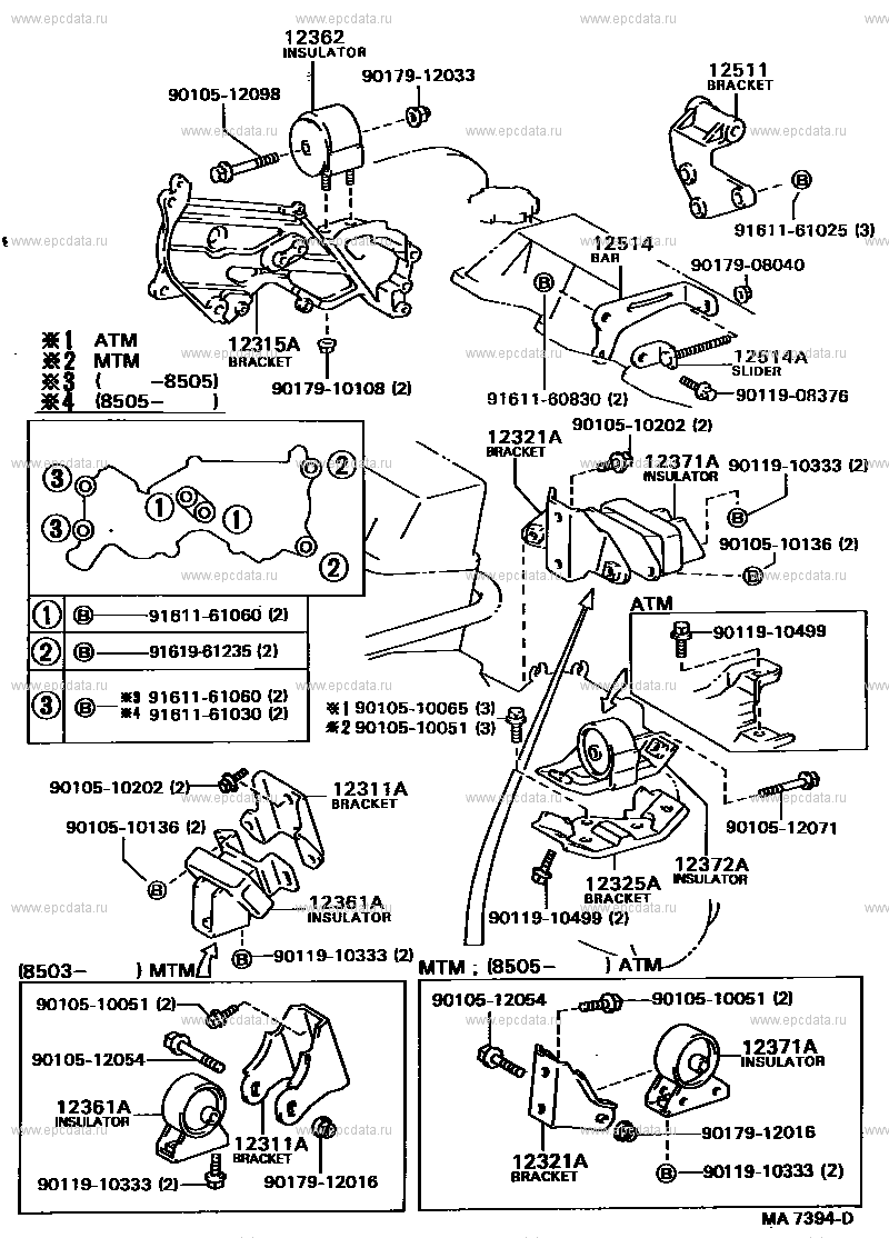 Mounting for Toyota Corona T150, 8 generation 10.1983 - 11.1987 ...