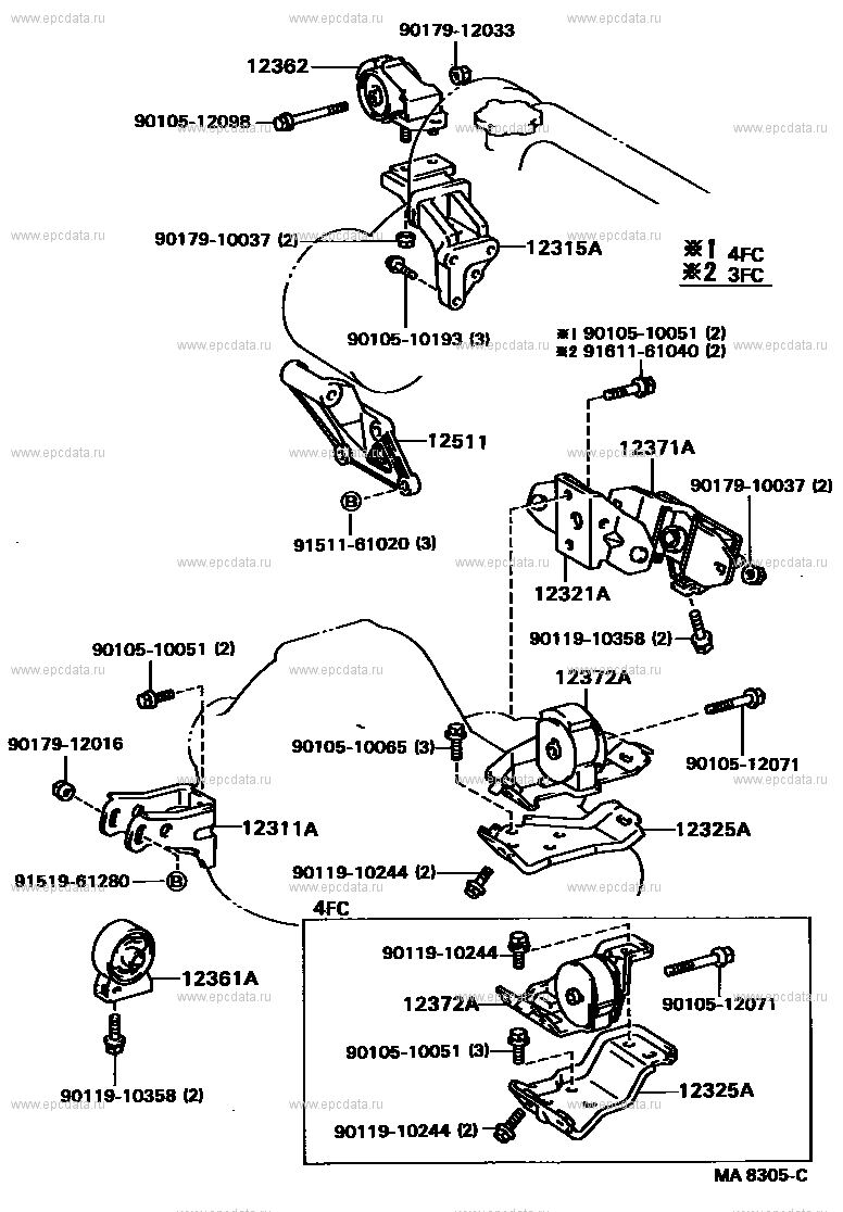 Mounting for Toyota Corona T150, 8 generation 10.1983 - 11.1987 ...