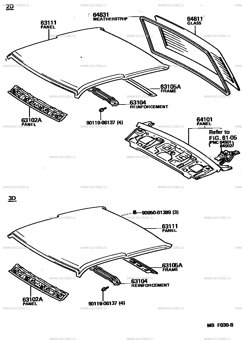Roof panel & back window glass for Toyota Corolla Levin E80, 4 ...