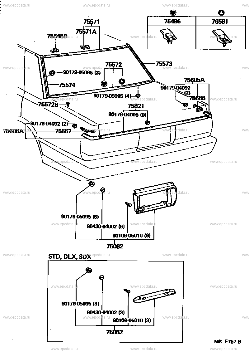 Rear moulding for Toyota Crown S120, 7 generation 08.1983 - 09.1987 ...
