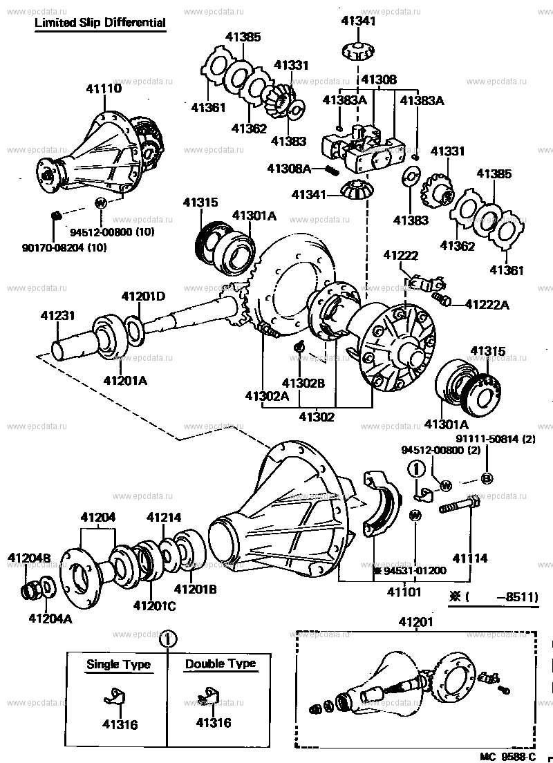 Rear axle housing & differential for Toyota Sprinter Trueno E80, 4 ...