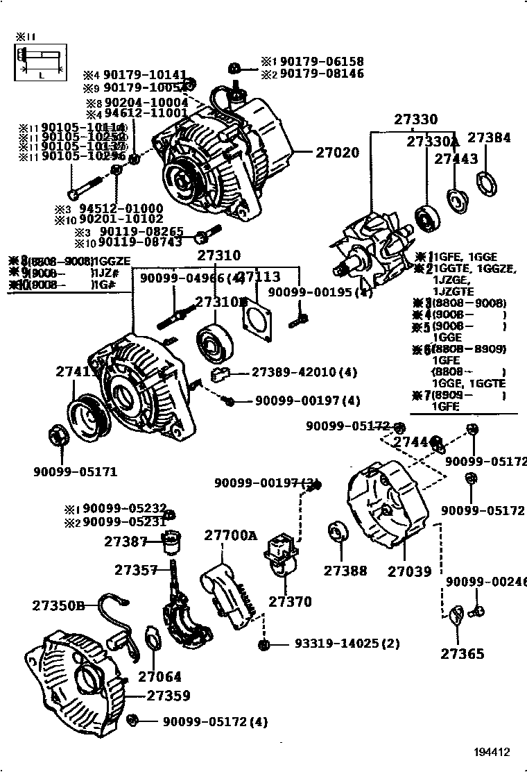 Alternator for Toyota Mark II GX81 - Genuine parts - Amayama