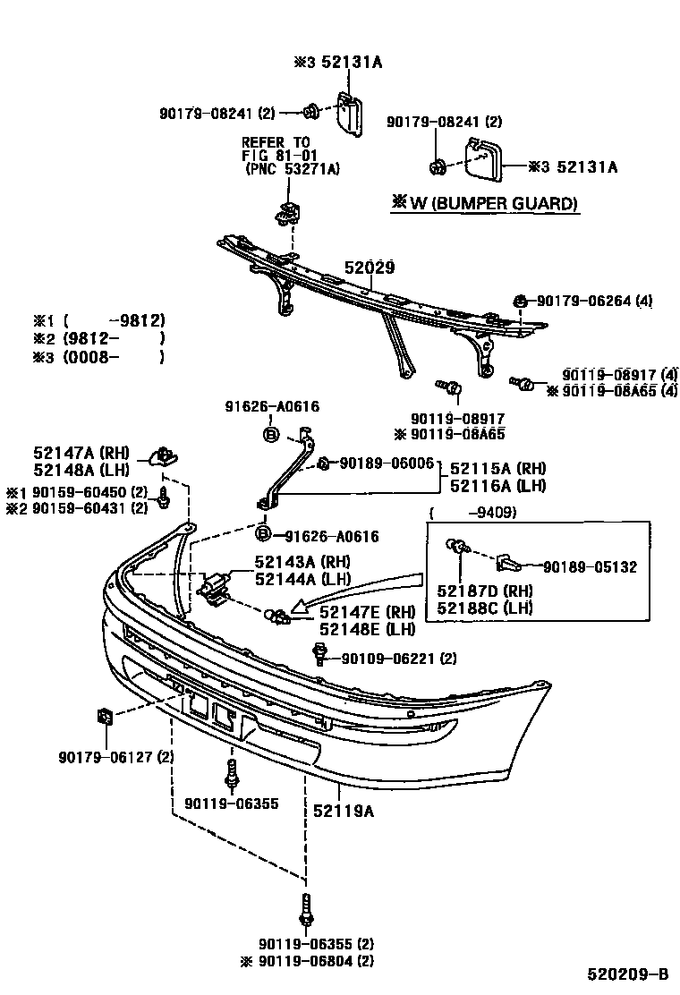 Front bumper & bumper stay for Toyota Corolla AE100 - Genuine parts ...