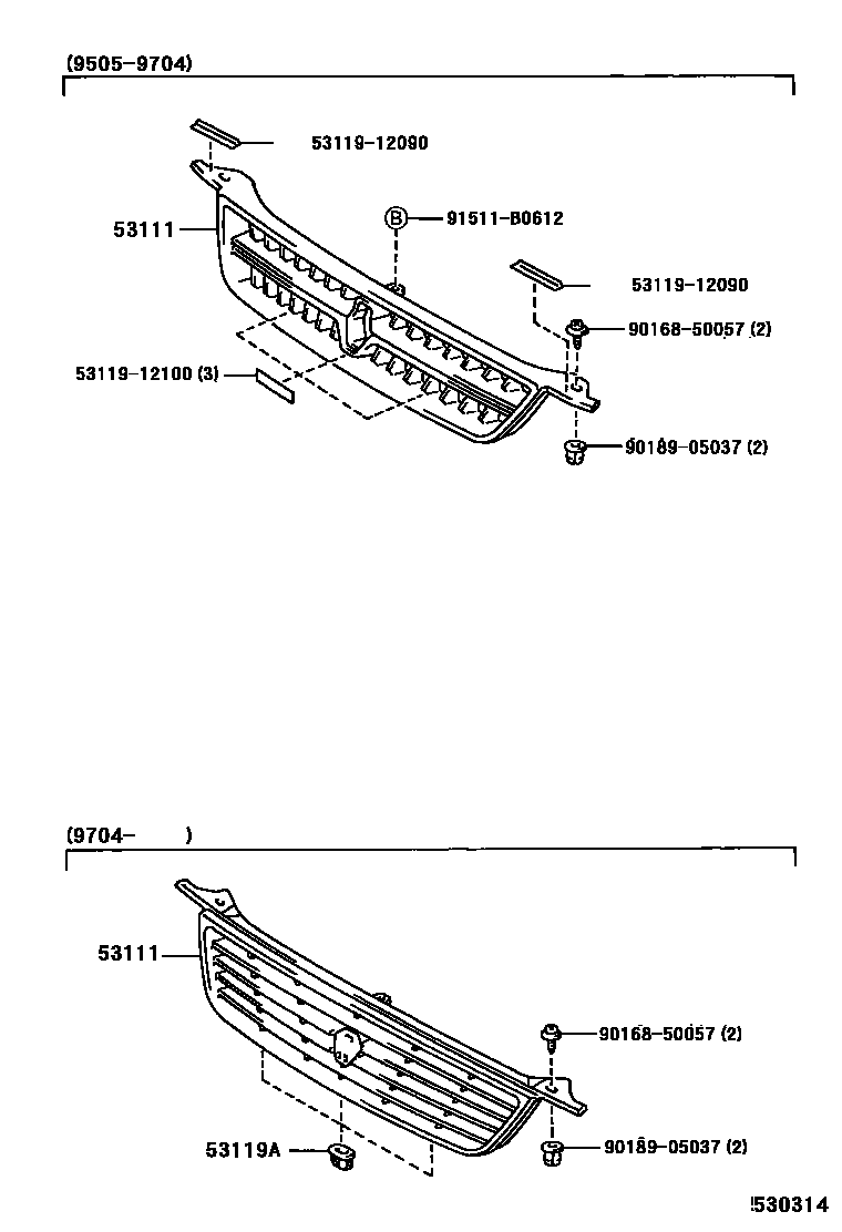 Radiator grille for Toyota Corolla AE110 - Genuine parts - Amayama