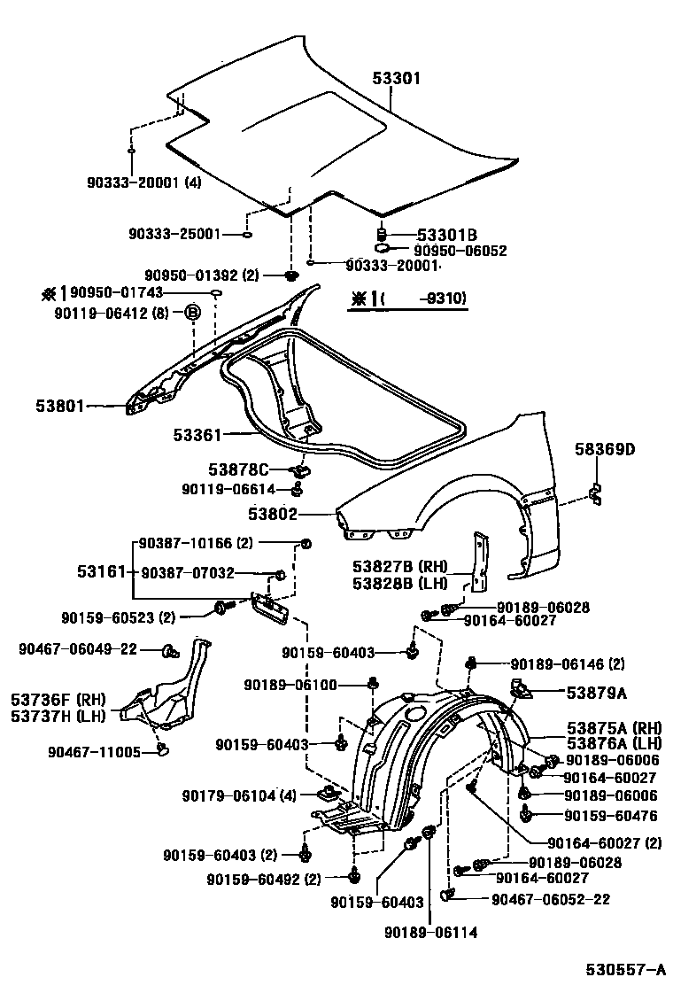 Hood & front fender for Toyota MR2 SW20 - Genuine parts - Amayama