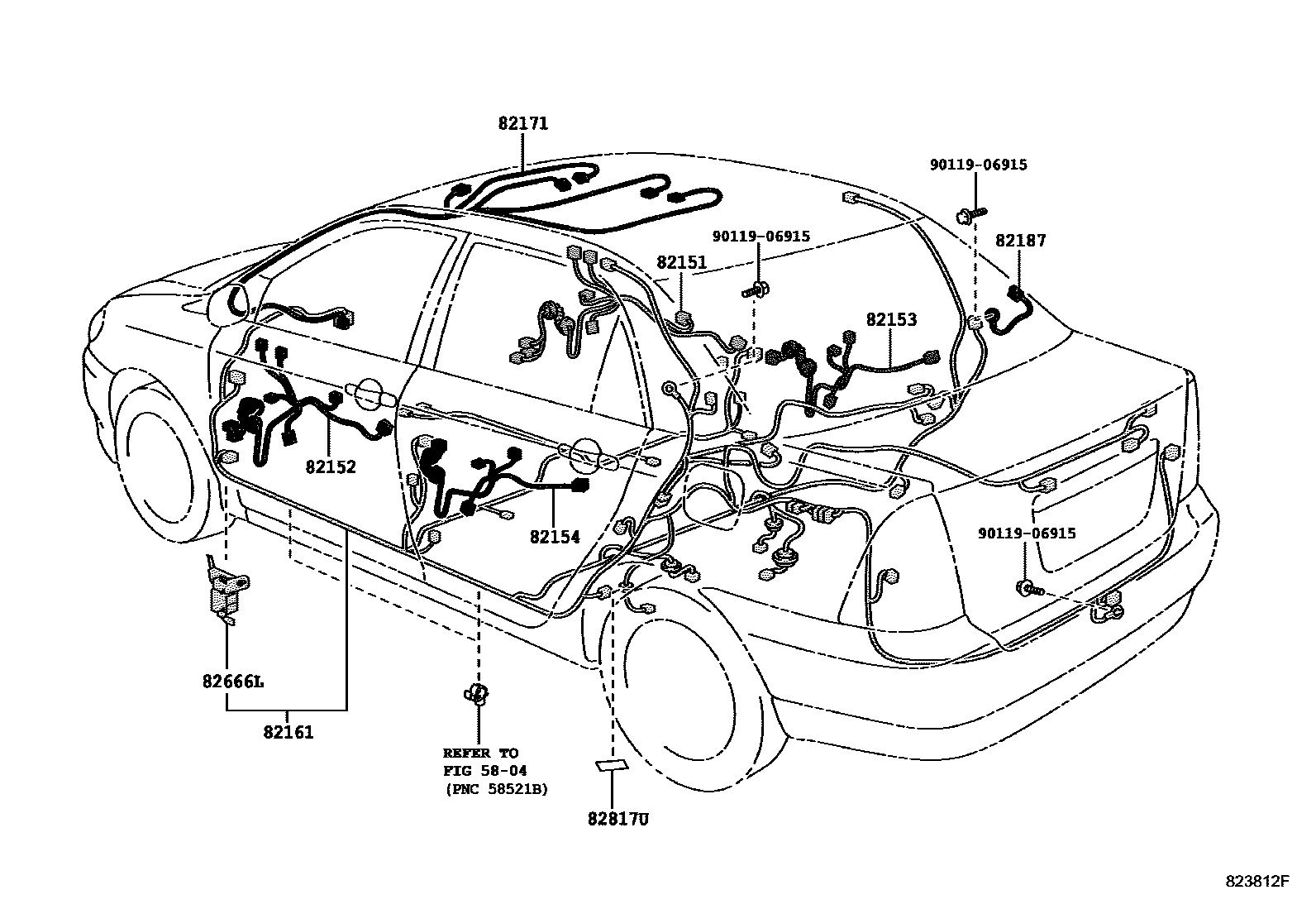 Wiring & clamp for Toyota Corolla Fielder NZE121 - Genuine parts - Amayama