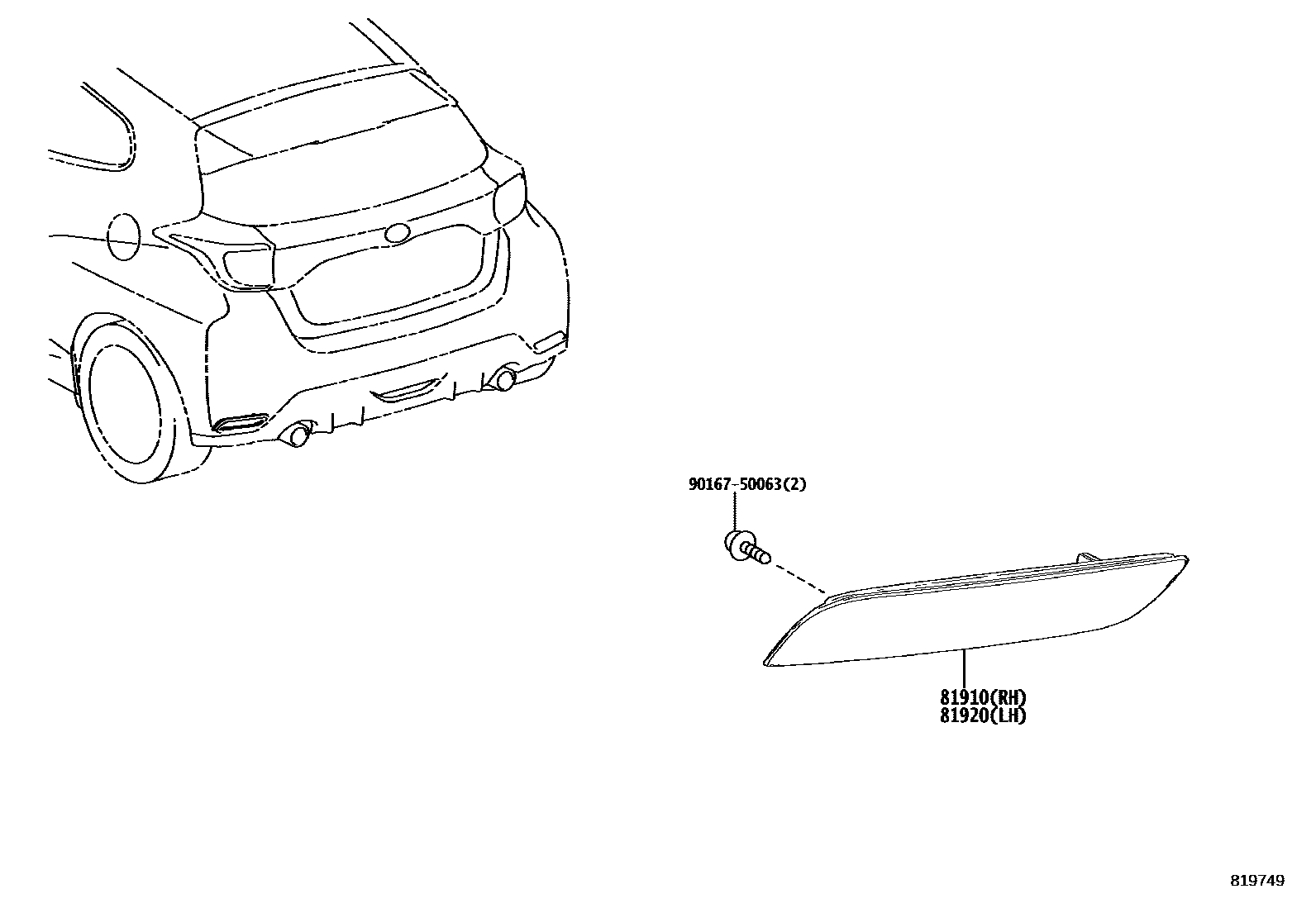Reflex reflector for Toyota Yaris GXPA16-AGZGZ, 04.2024 - ... - Toyota ...