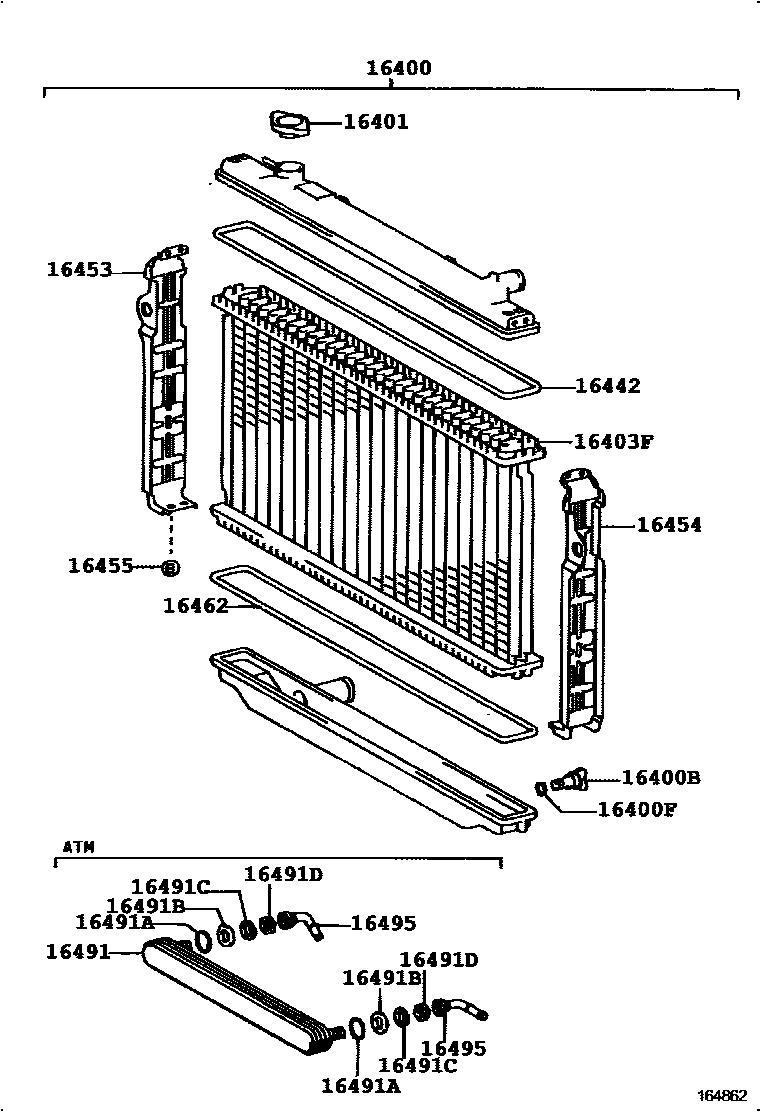 Radiator & water outlet for Toyota Land Cruiser HZJ81V - Genuine parts ...