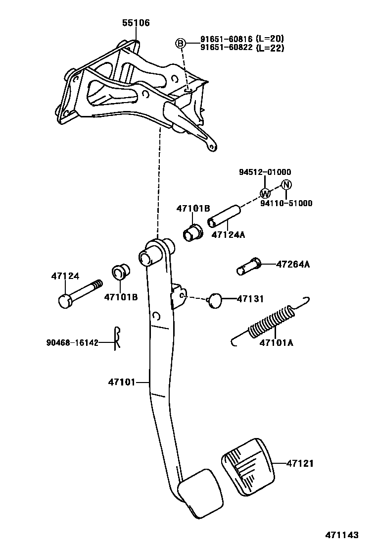 Brake pedal & bracket for Toyota Crown LS130W - Genuine parts - Amayama
