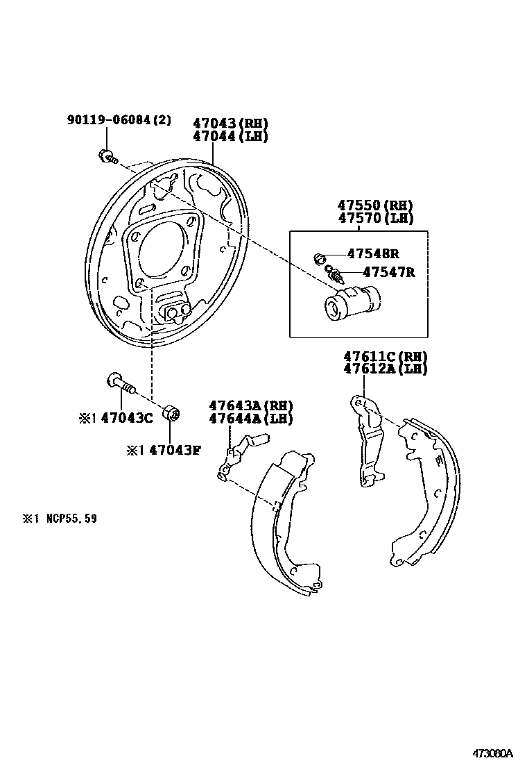 Rear drum brake wheel cylinder & backing plate for Toyota Probox NCP55V ...