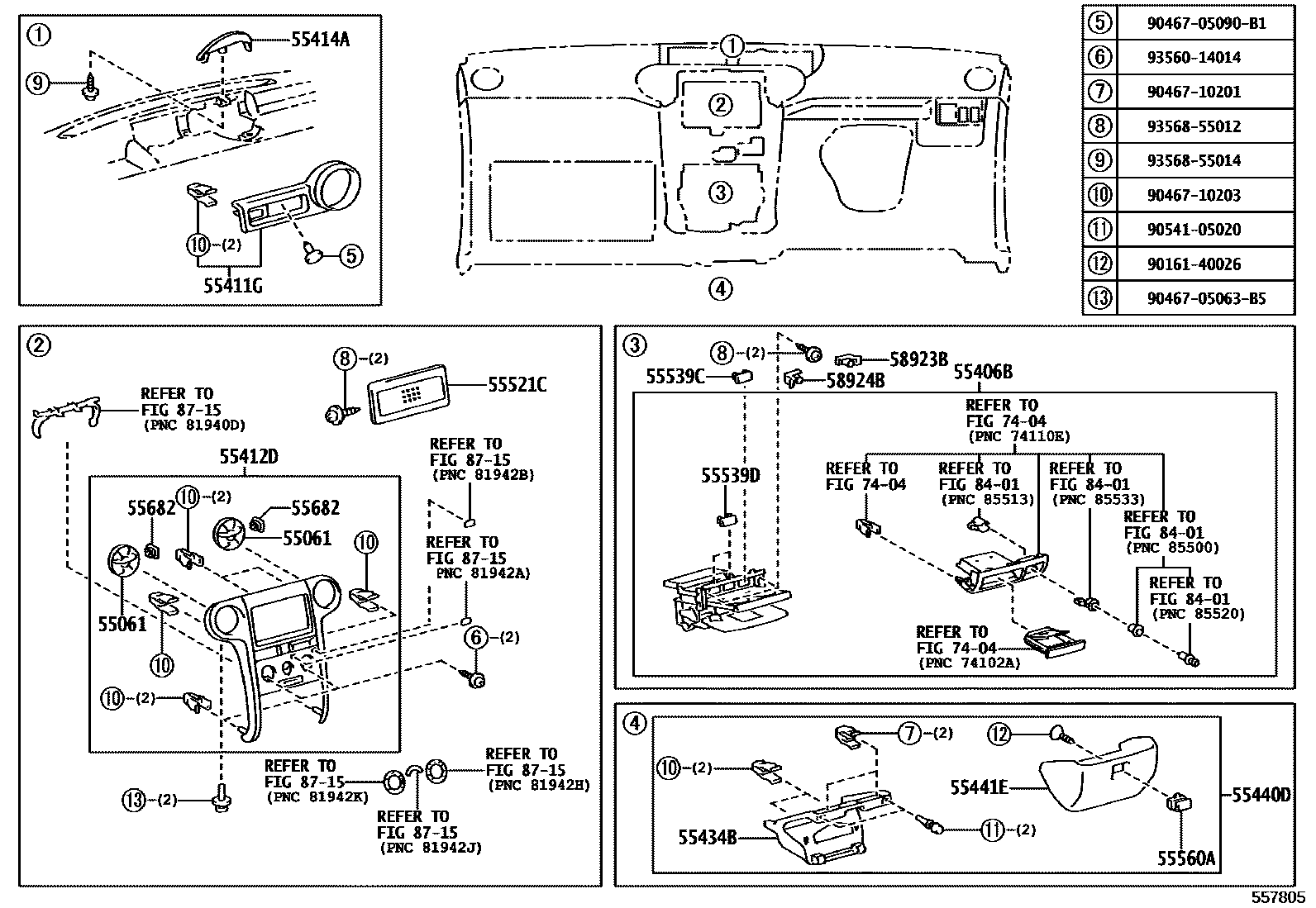 Instrument panel & glove compartment for Toyota bB NCP31 - Genuine ...