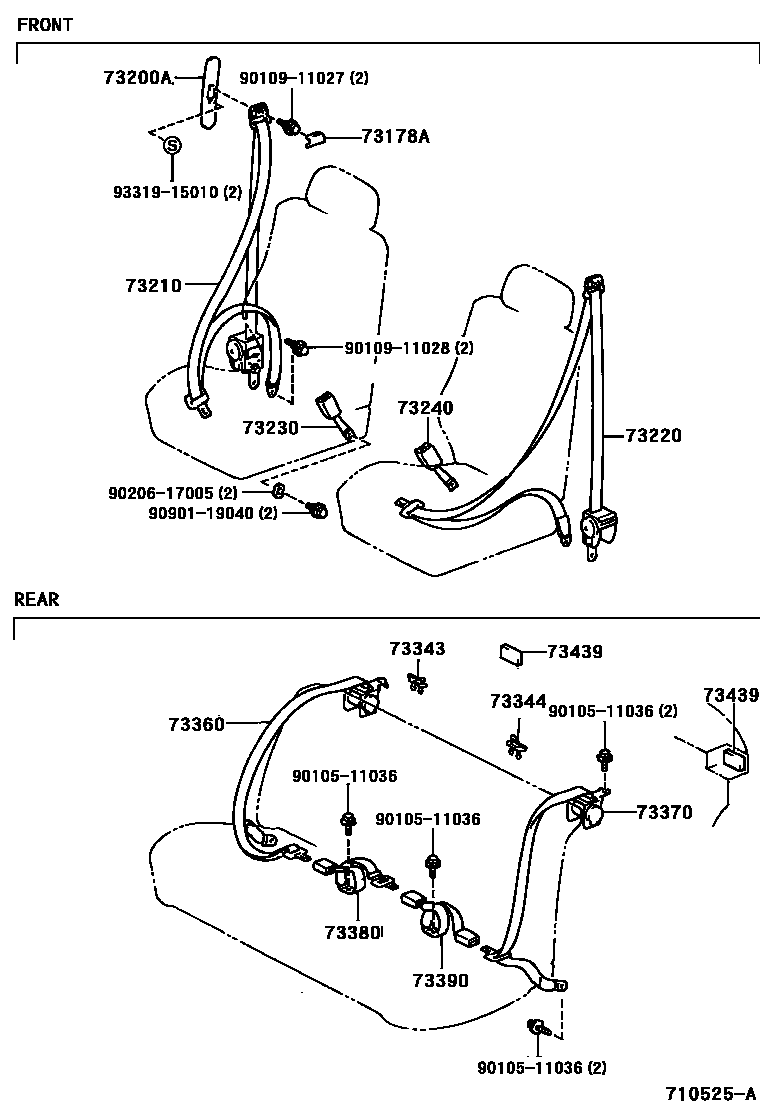 Seat belt & child restraint seat for Toyota Corolla AE111-AEPGK, 05. ...