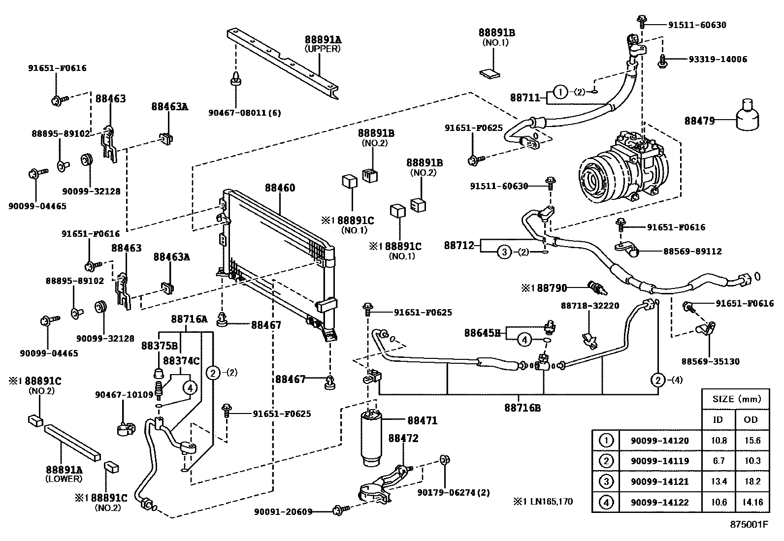 Heating & air conditioning - cooler piping for Toyota Hilux LN167-TRMDS ...
