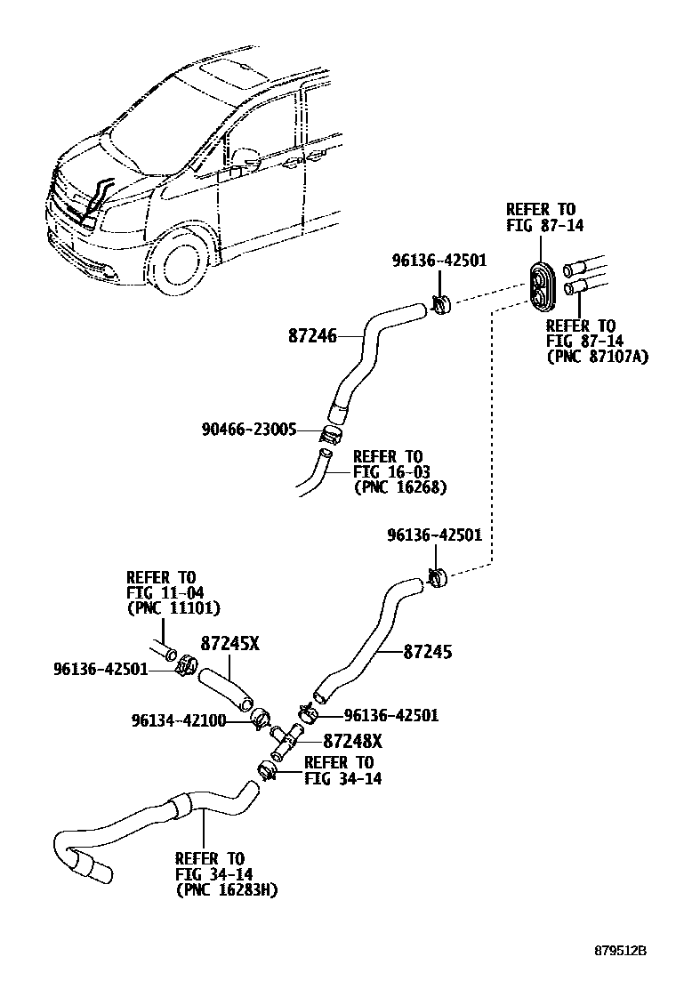 Heating & air conditioning - water piping for Toyota Voxy ZRR70W - Auto ...