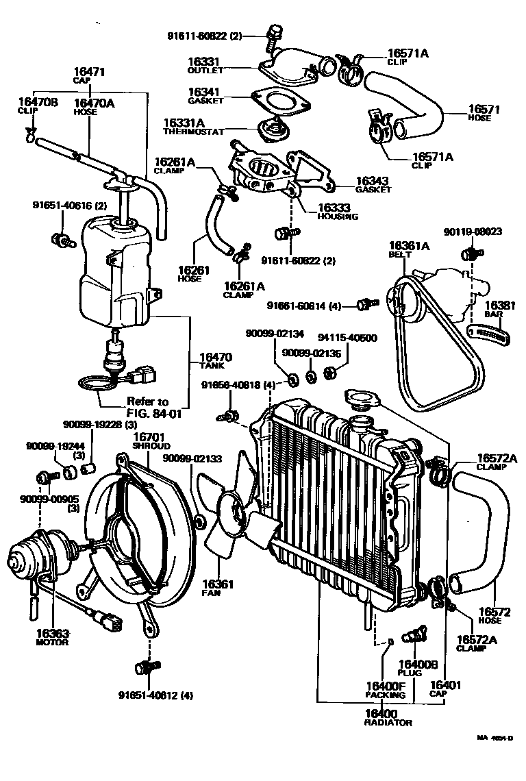 Radiator & water outlet for Toyota Starlet KP61-PGHNS, 08.1981 - 09. ...