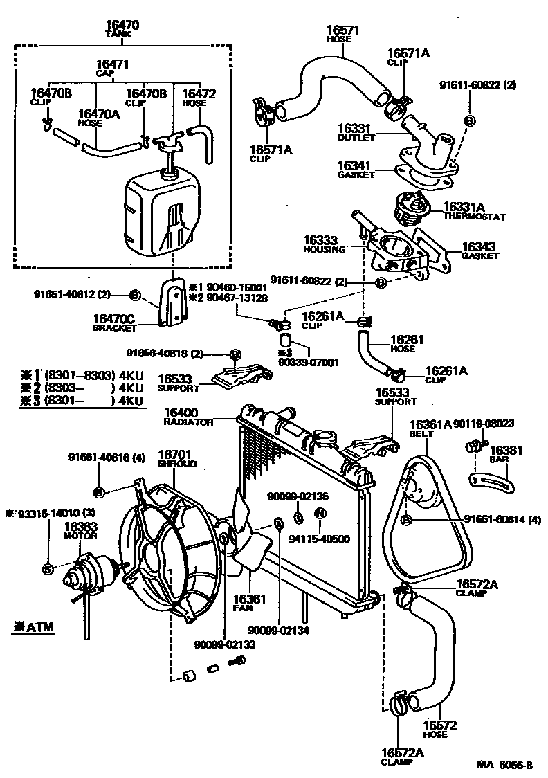 Radiator & water outlet for Toyota Starlet KP61-PGMSS, 02.1978 - 09. ...