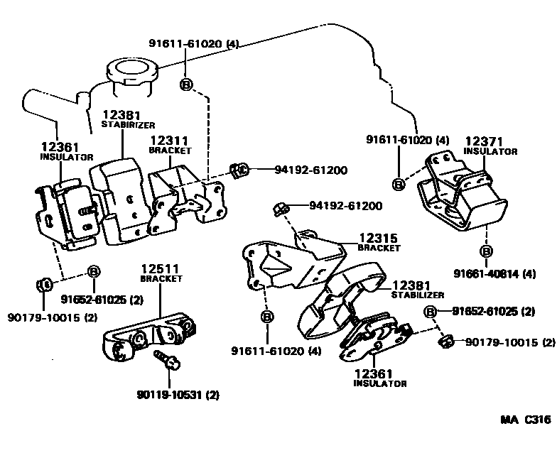 Mounting for Toyota Crown YS130-AEJDP, 09.1987 - 08.1989 - Toyota Japan ...
