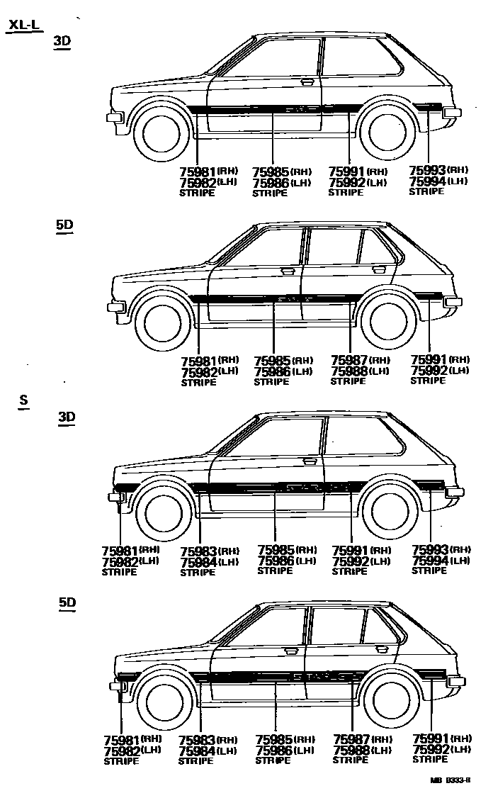 Body stripe for Toyota Starlet KP61 - Genuine parts - Amayama