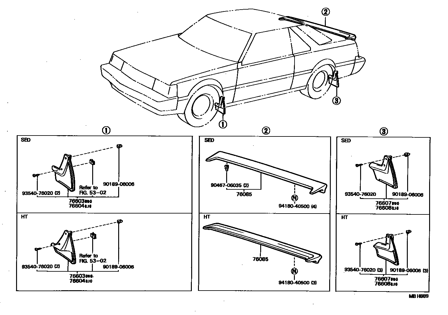 Mudguard & spoiler for Toyota Corona TT142 - Auto parts - Amayama