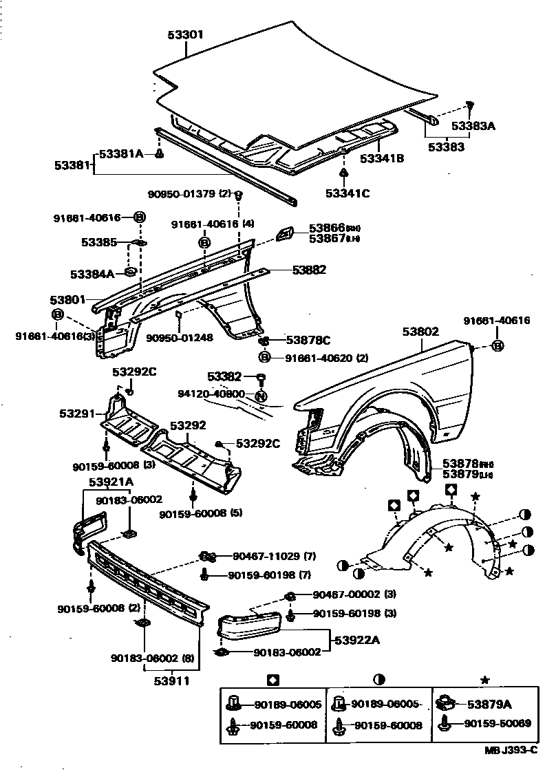 Hood & front fender for Toyota Celica ST160-BLMNL, 08.1985 - 08.1987 ...