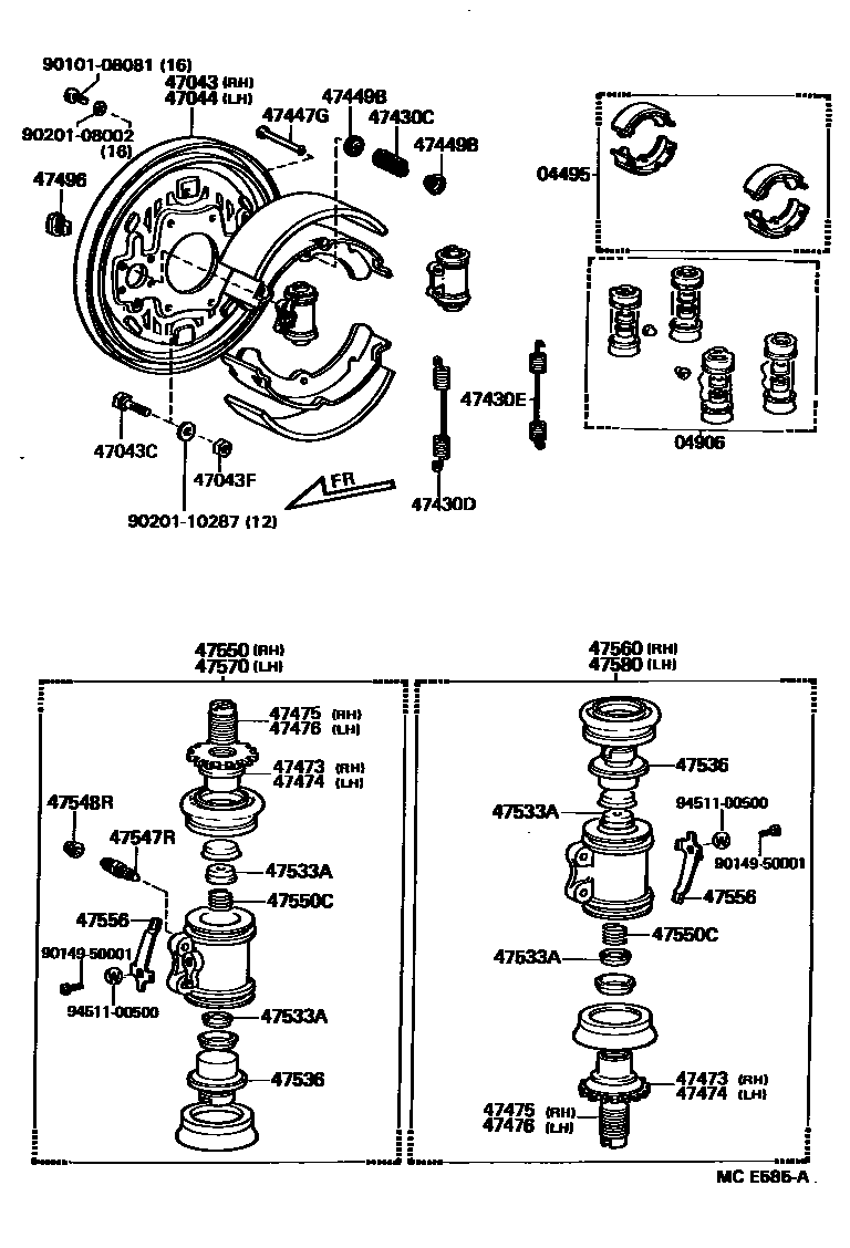 Rear drum brake wheel cylinder & backing plate for Toyota Dyna ...