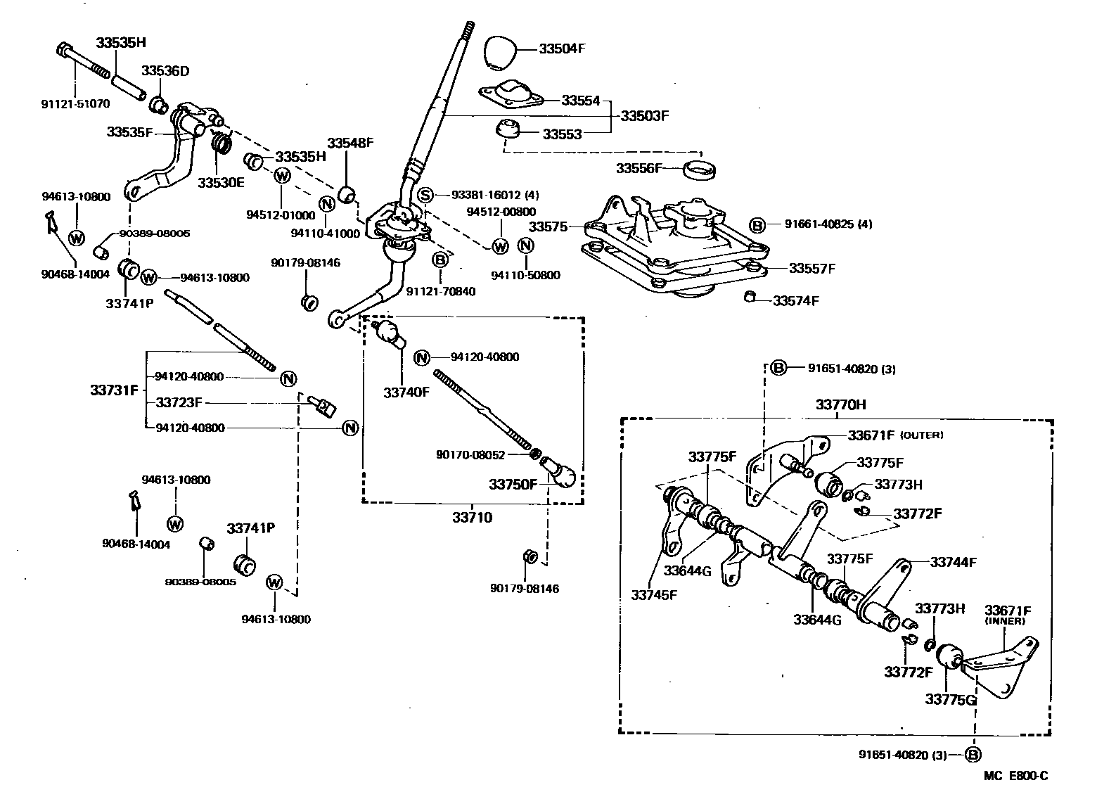 Shift lever & retainer for Toyota Hiace LH66V-MDG, 08.1987 - 08.1989 ...