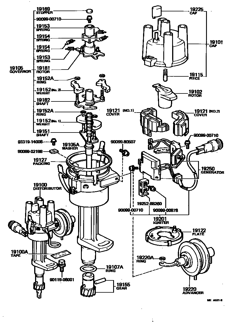 Distributor for Toyota Corolla TE71-ECMQF, 03.1979 - 04.1983 - Toyota ...