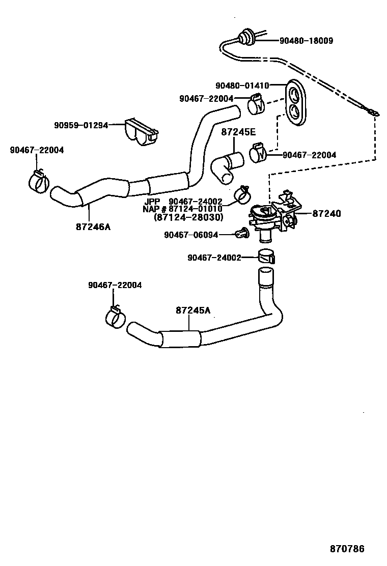 Heating & air conditioning - water piping for Toyota Corolla AE102L ...