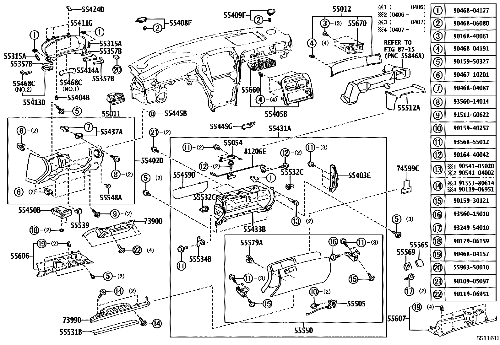 Instrument panel & glove compartment for Lexus LS430 UCF30L-AETGKA, 07. ...