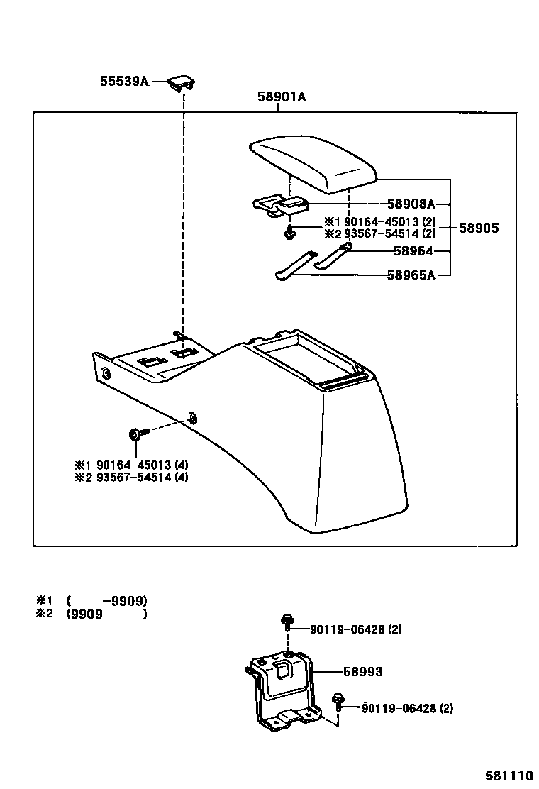 Console box & bracket for Toyota Tacoma RZN161L-TRMDKAB, 01.1995 - 09. ...