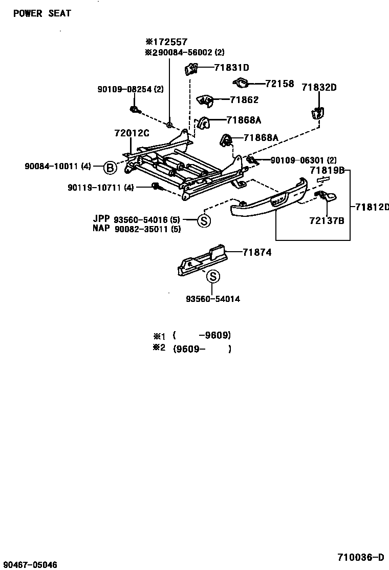 Front seat & seat track for Toyota Camry MCV20L - Genuine parts - Amayama