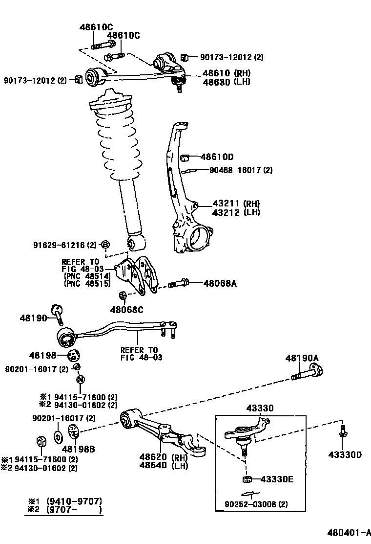 Front axle arm & steering knuckle for Lexus LS400 XF20, 2 generation ...