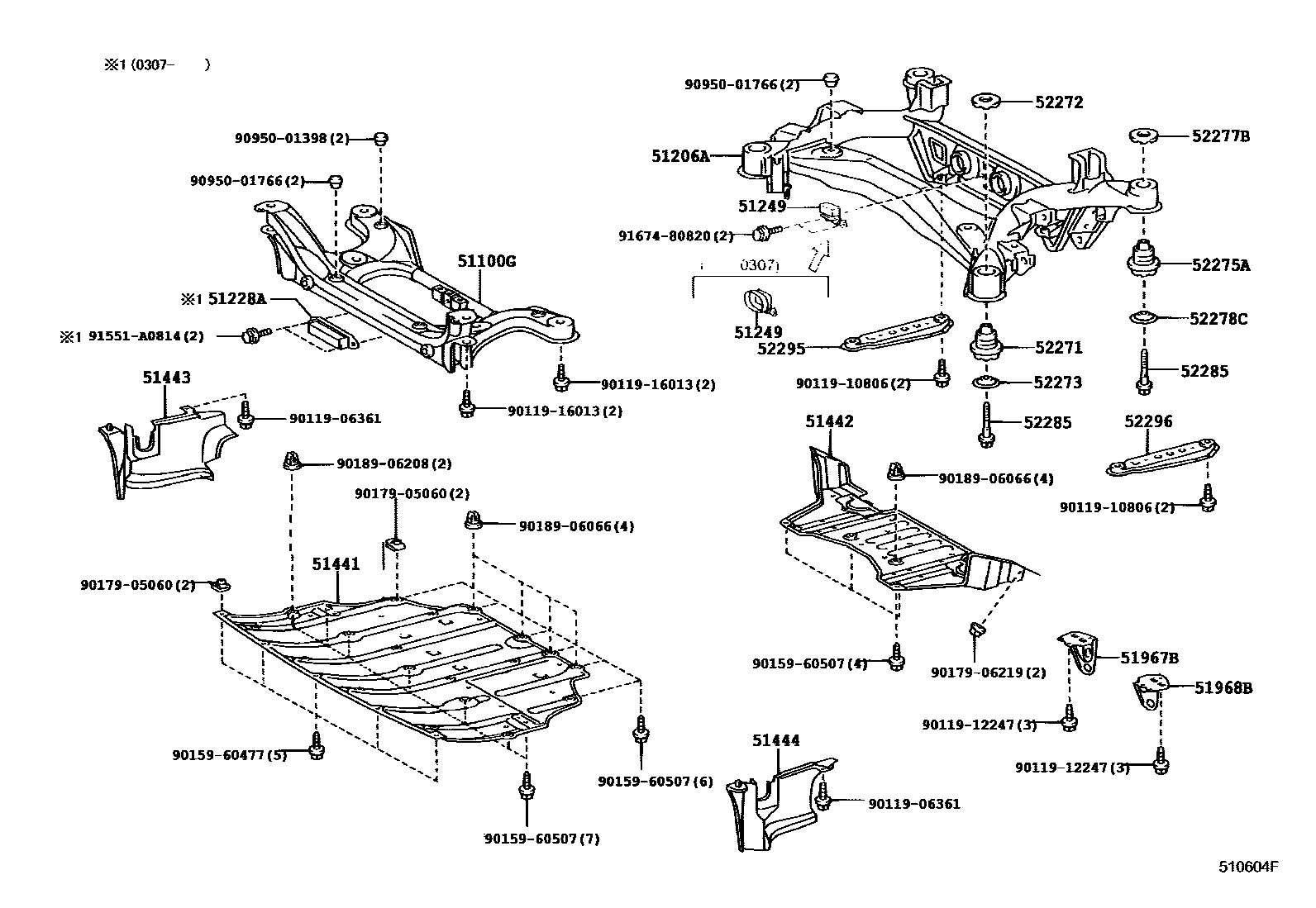 Suspension crossmember & under cover for Lexus LS430 XF30, 3 generation ...