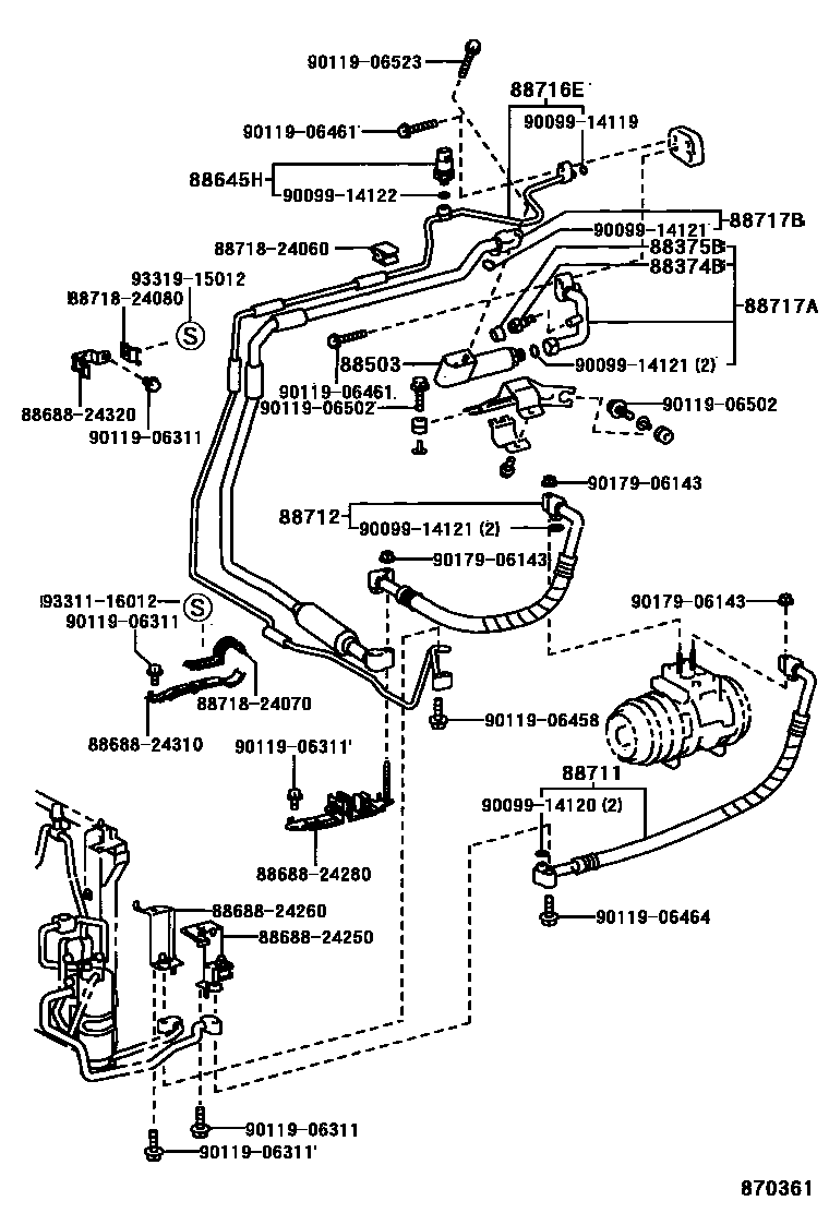 Heating & air conditioning - cooler piping for Lexus SC400 Z30, 1 ...
