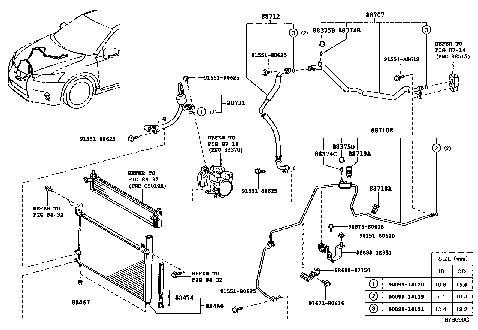 Heating & air conditioning - cooler piping for Lexus CT200h A10, 1 ...